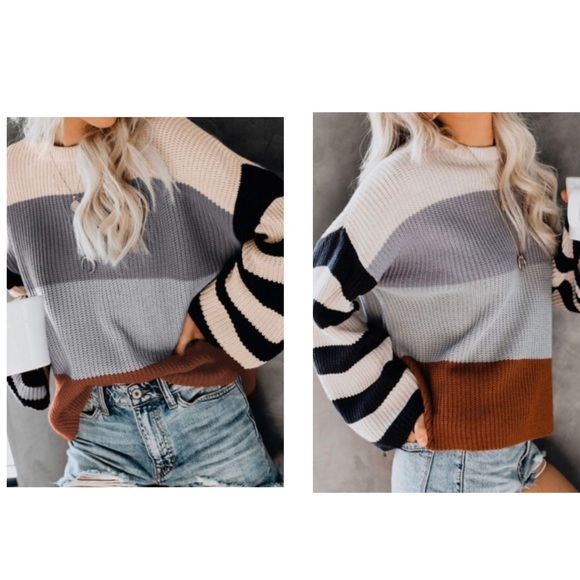 Sweaters | 1 Leftgray Color Block Oversized Knit Sweater | Poshmark